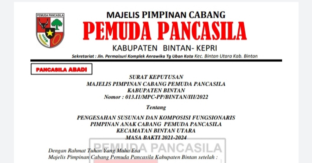 Ricardo Pimpin PAC PP Bintan Utara Masa Bakti 2021-2024 – WartaKepri.co.id